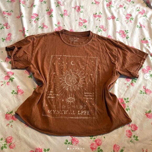 Full Tilt | Tops | Full Tilt Brown Graphic Mystic Life Oversized ...